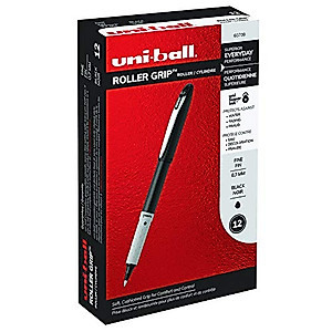 uni-ball Roller Grip Rollerball Pens Fine Point, 0.7mm, Black, 12 Pack