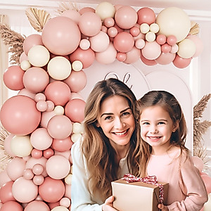 126pcs Boho Dusty Rose Pink Blush Pink White Balloons Garland Arch Kit,Dusty Pink Sand White Balloons for Birthday Bridal Wedding Boho Baby Shower Party Decorations