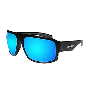 BOMBER Mens Safety Sunglasses, Matte Black Frame with Ice Blue Mirror Safety Sunglass Lens, Non-Slip Foam Lining, ANSI Z87+ Compliant, UV Protection - M103ICE
