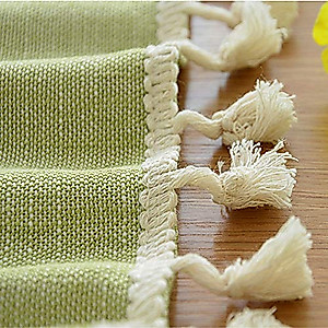 Heavy Weight Cotton Linen Tablecloth, Plaid Tassel Round Table Cover for Kitchen Dining Small Table 24"-40" (2 Seats), Round - 48", Blue Green