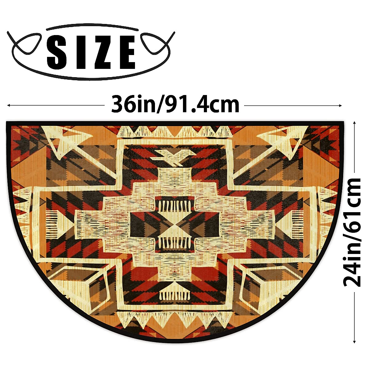 Native American Arrow Style Half Round Door Mat Indoor Entrance 24X36" Ethnic Semi Circle Floor Rug Non Slip Absorbent Bathroom Mats Half Moon Area Rugs for Kitchen Patio Fireplace Hearth Rugs