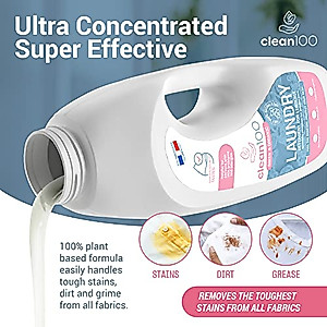 Clean100 100% All Natural Laundry Detergent Liquid for Lingerie 1L - Unscented Plant Based Laundry Detergent Liquid, Chemical & Fragrance-Free - Deep Cleans, Removes Tough Stains, For Sensitive Skin