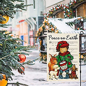 ORTIGIA Christmas Peace on Earth Garden Flag 12x18 Inch The Little Drummer Boy Flag Burlap Vertical Double Sided Christmas Nativity Religions Dog Yard Flag for Outside Farmhouse Xmas Winter Holiday Yard Outdoor Decoration