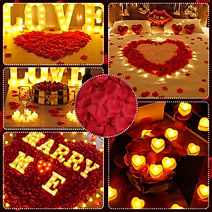 Flasoo Rose Petals and Candles Set for Romantic Decoration, 3000 Pcs Red Rose Petals and 36 Pcs Heart Candle Lights for Special Night, Wedding, Anniversary, Valentine Day for Hotel and Bedroom Decor