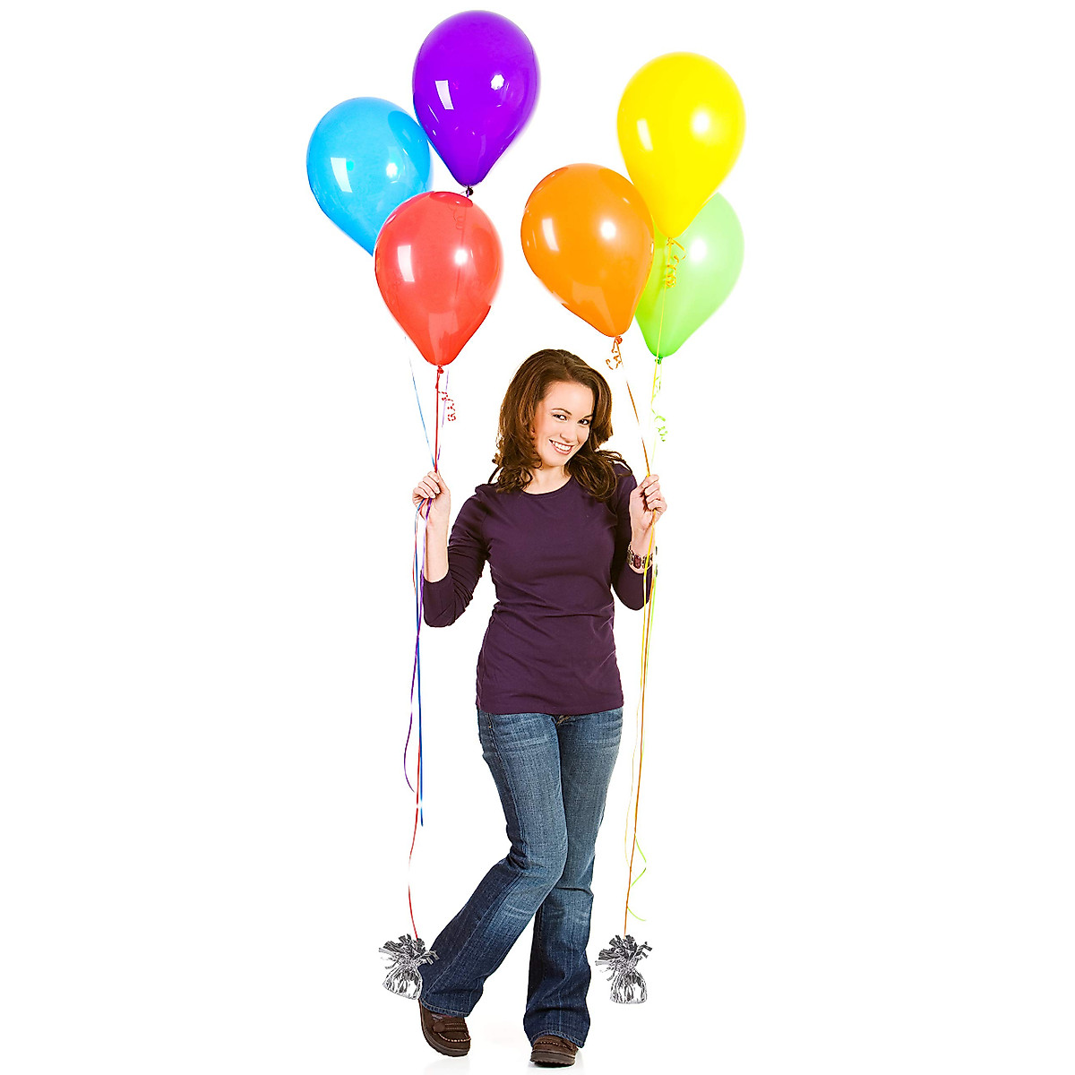 BLUE RIBBON, Helium Tank with 50 Balloons and White Ribbon + 12 Silver Balloon Weights + Plus Balloon Tying Tool and Flower Clips