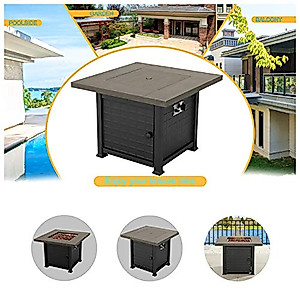 LOKATSE HOME 34" Propane Gas Fire Pit Table Outdoor with Cover 50,000 BTU Auto-Ignition Natural Slate Top Steel Flame Antique Bronze Finish Lava Rocks Included, 34inch Square