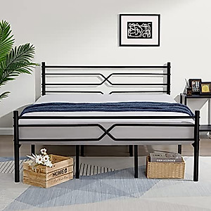 GreenForest Full Size Bed Frame with Headboard Metal Platform Bed with Reinforced 14 Legs Heavy Duty Slats Support Mattress Foundation for Girls Boys Adults No Box Spring Needed, Full Black