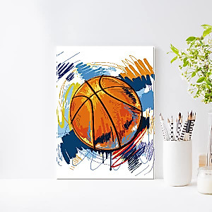 IIONGDE Basketball Canvas Wall Art, Basketball Posters Canvas Prints Painting Ready to Hang for Teenage Boys Basketball Fans Home Bedroom Locker Room Gym Wall Decor 12" X 15"