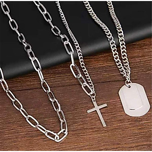 Gmhkonw Pendant Necklace Statement Long Chain Punk Multilayer Choker Necklace for Women Men