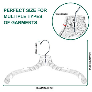 Quality Hangers 24 Pack Clear Plastic Hangers with Super Easy 360 Degree Swivel Hook – Shirt Hangers with Precision Notches for Secure Hanging – Slim Crystal Coat Hangers – 17 Inches (24, 17")