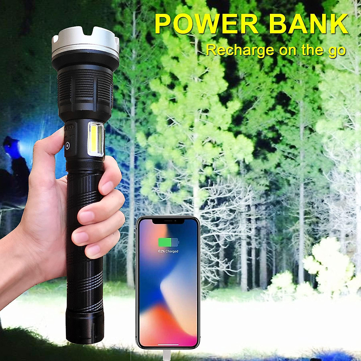 VASTFIRE Rechargeable Flashlights High Lumens 2000000 Zoomable 2023 Best Floodlight Spotlight Strobe Light Lanterns Brightest Flashlight for Emergencies Camping Power Outage Cars