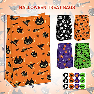 HONEYGIFTS 27PCS Halloween Treat Bags, Halloween Party Bags, Halloween Goodie Bags with Stickers Trick or Treat Bags Halloween Candy Bags for Halloween Decorations Kids Party Supplies