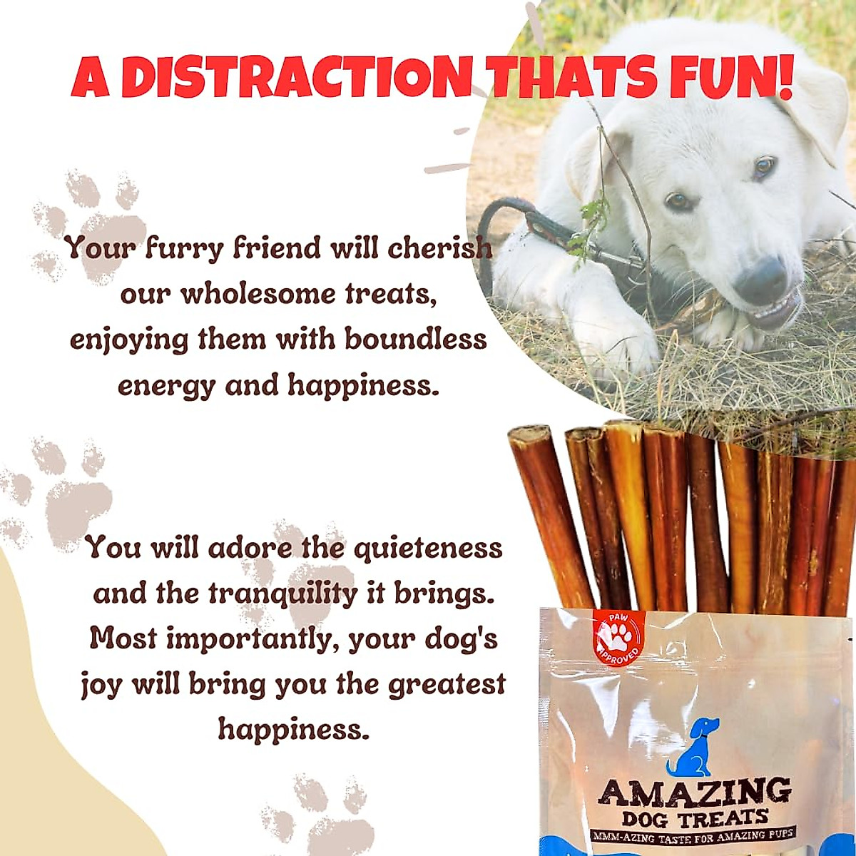 Amazing Dog Treats - 4-6 Inch Variety Bully Sticks (1 lb) - Premium Dog Chews - All Natural Rawhide Alternative - Long Lasting Dog Treats - No Hide Dog Chew - 100% Beef - Promotes Canine Dental Health