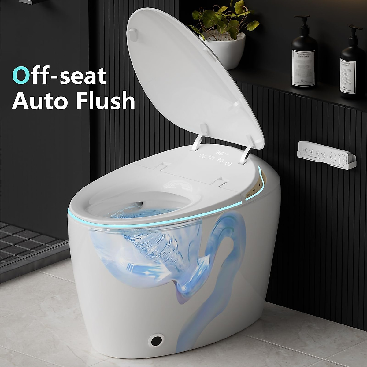 funrautz Smart Toilet, Modern Bidet Toilet, Tankless Toilet with Heated Seat, Warm Water Sprayer & Dryer, LED Display, Foot Sensor Operation, One Piece Toilet for Bathrooms White White