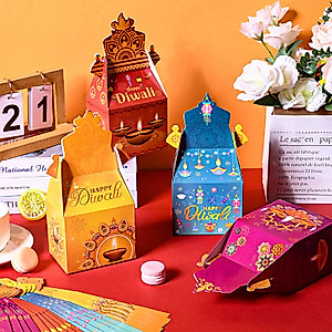 24Pack Happy Diwali Party Favor Boxes Rangoli Lantern Diya Pattern Treat Boxes Diwali Party GoodieGable Boxes for Indian Festival of Lights Party Decorations
