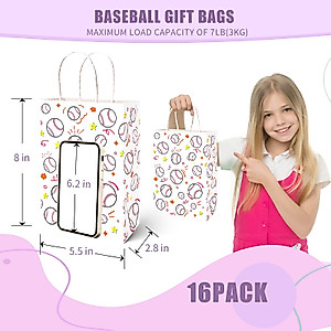 Shindel 16PCS Baseball Paper Bags, Party Favor Gift Bags with Handles Goodie Bags for Sport Party Favor 5.5" x 2.8" x 8"