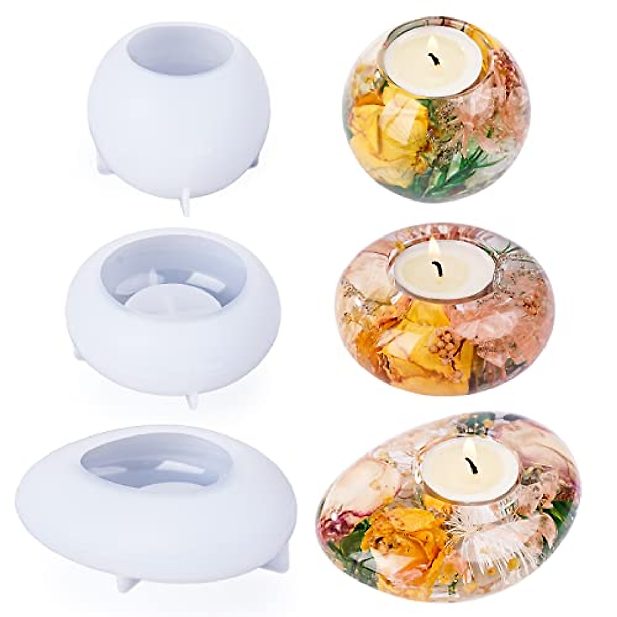 LET'S RESIN Tealight Candle Holder Resin Molds Silicone,3Pcs Tea Light Candle Holder Silicone Molds for Resin,Plaster,Cement Concrete,Resin Epoxy Molds Silicone for DIY Home Décor,Great for Beginners