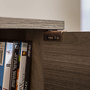 Walker Edison Saxon Mid Century Modern Glass Shelf TV Stand for TVs up to 65 Inches, 60 Inch, Slate Grey