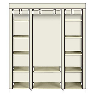 SoSo-BanTian1989 Metal Frame Portable Closets Fabric Wardrobe, Clothing Cabinet Storage Organizer with Dustproof Cover (Beige)