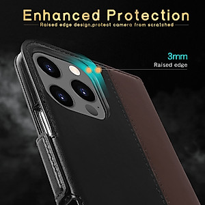 FYY for iPhone 13 Pro Max Case, [Support Magsafe Charging][Genuine Leather] Wallet Phone Case with Card Holder Protective Shockproof Cover for iPhone 13 Pro Max 5G 6.7" Black&Brown