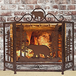 BestGiftEver 3-Panel Fireplace Screen Decorative with Bear Alone in The Forest - Stand Alone Fireplace Cover Metal Mesh Screen - Home Decorative Firescreen for Cabin, Wildlife, and Woodland Theme