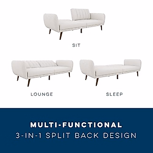 Novogratz Brittany Sofa Futon, Premium Linen Upholstery and Wooden Legs, Grey Linen