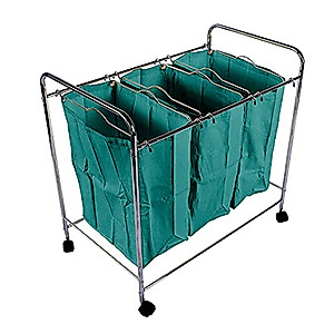 Heavy Duty 3 Bag Rolling Laundry Sorter Storage Cart Clothes Hamper with Wheels Large Baskets Removable Bags Triple Compartment Portable Laundry Hamper Holds Up To Three Loads of Laundry (Indigo)