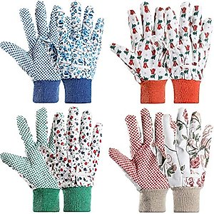 Geiserailie 4 Pairs Garden Gloves Floral Gardening Gloves with Soft PVC Dots Gloves Women Working Yard Gloves for Yard Cleaning, Fishing, Gardening, Weeding, Planting, Watering