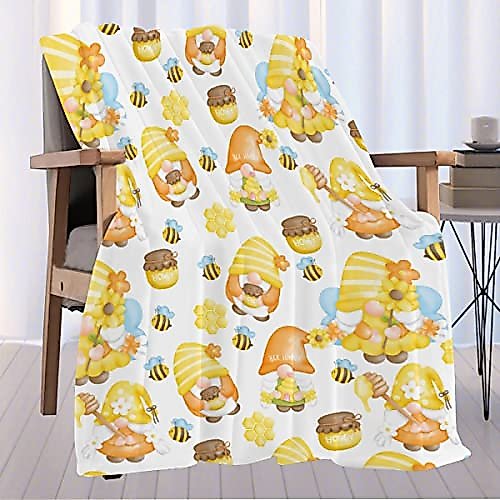 ZHONGKUI Gnome Flannel Throw Blanket,Gnome Blanket with Bee for Adults/Women/Kids/Friends,Gnome Gifts Blanket for Couch Sofa Bed Travel Home Decor, 60"x80"-Adults/Twin Size