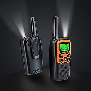 Walkie Talkies, MOICO Long Range Walkie Talkies for Adults with 22 FRS Channels, Family Walkie Talkie with LED Flashlight VOX LCD Display for Hiking Camping Trip (Orange 2 Pack)