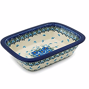 Polish Pottery Rectangular Baker 10-inch Forget Me Not made by Ceramika Artystyczna