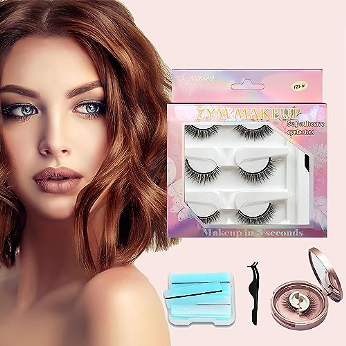 Self Adhesive Eyelashes, 4 Pairs False Eyelashes Natural Look,Reusable Adhesive Eyelashes,Self Adhesive Eyelashes Reusable Self Sticking,Waterproof No Glue Eyelashes, False Lashes for Women Gift