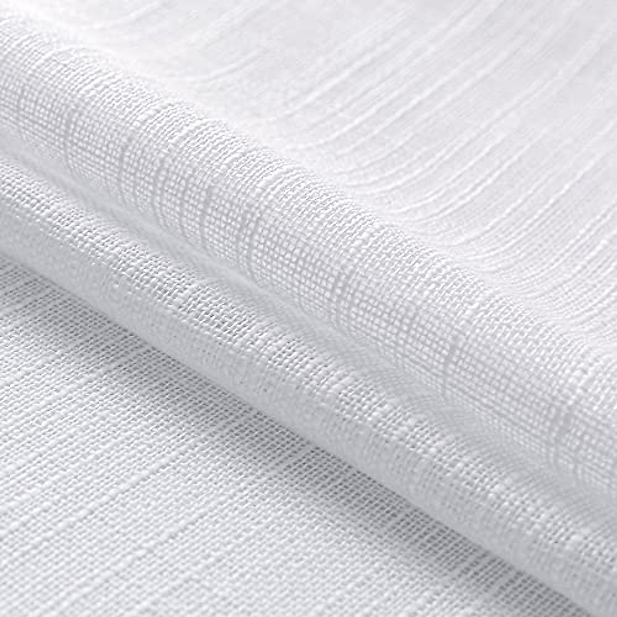 XTMYI White Kitchen Curtains 24 Inch Length Set of 2 Panels Cafe Curtain Tiers Linen Textured Semi Sheer Boho Farmhouse Short Curtains for Small Bathroom Basement Window RV Camper