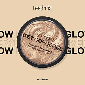 Technic Get Gorgeous Highlighting Powder - Pressed Shimmer Face Makeup Compact for a Golden Glow. Shade: 24CT Gold