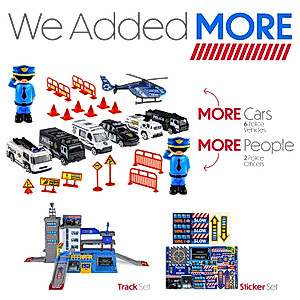 Toysical Police Car Toys for Boys - Cars Playsets - Police Toys with Track, Garage, 6 Police Car Toy Vehicles, 2 Police Men, 1 Helicopter - Best Gift for Boys 4, 5, 6 Year Old Kids
