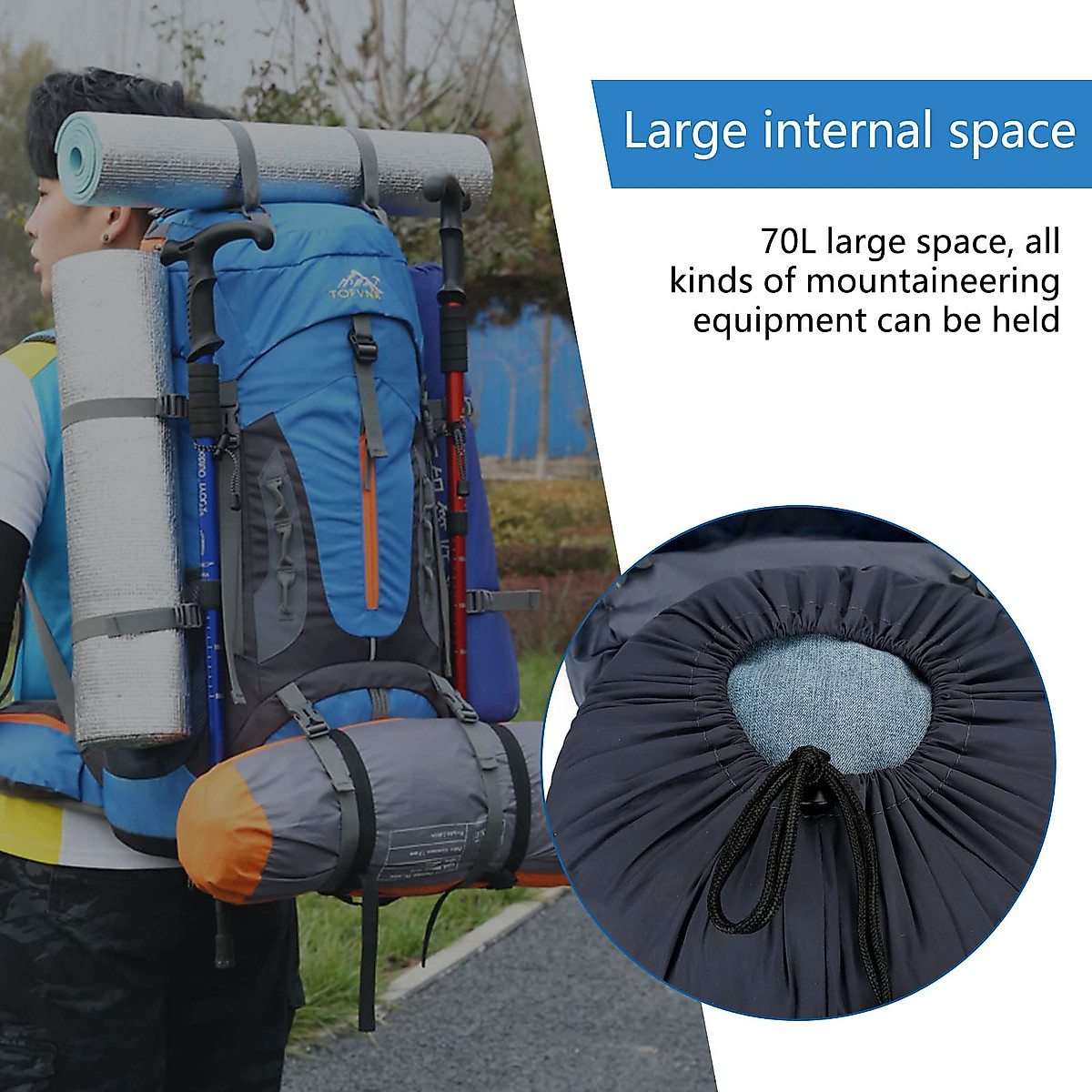 Kingsea 70L Large Camping Hiking Backpack , Lightweight Nylon Trekking Rucksack,For Men Women Outdoor Large Capacity Sports Mountaineering Backpack Climbing Travel Waterproof Daypack