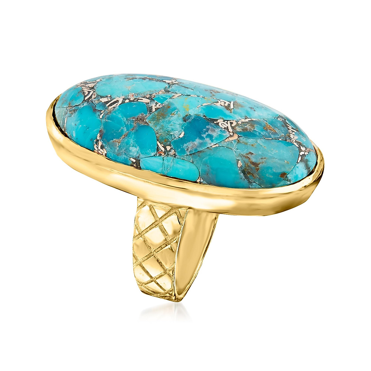 Ross-Simons Mosaic Turquoise Ring in 18kt Gold Over Sterling. Size 8