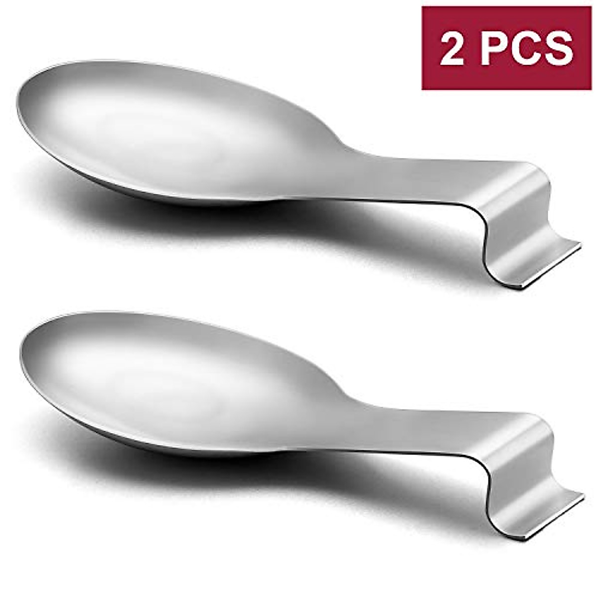 Spoon Rest Set of 2, E-far Stainless Steel Spoon Ladle Holder Spatula Rest for Kitchen Stove Top, Large Size & Dishwasher Safe