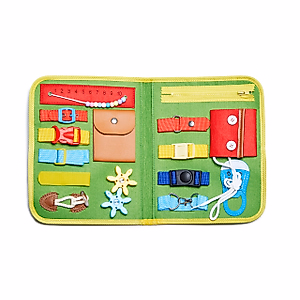 SoEm Busy Board Montessori toy Sensory Educational toy for 1 2 3 4 5 6 years Activity book for basic dress skills and fine motor for Travel plane and car, 16 activities in 1 Gifts for Girls and Boys