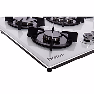 30 Inch Gas Cooktop DTW5701 White Tempered Glass Gas Stovetop, 5 Gas Burners LPG/NG Convertible Gas Stove Thermocouple Protection Gas Hob