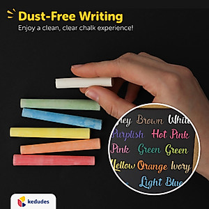 Kedudes Non-Toxic Dustless Chalk with Eraser (24 pack) - 12 Colored Chalk + 12 White Chalkboard Chalk and Chalk Board Eraser for Teachers, Sidewalk Chalk for Kids, Outdoor Chalk, School Supplies Chalk