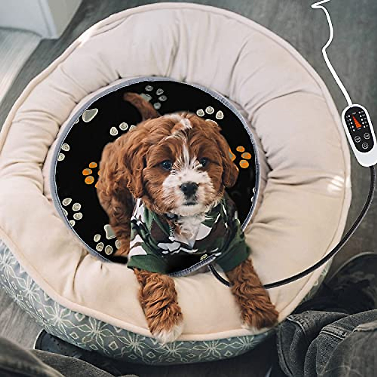 Furrybaby Pet Heating Pad, Waterproof Dog Heating Pad Mat for Cat with 5 Level Timer and Temperature, Pet Heated Warming Pad with Durable Anti-Bite Tube Indoor for Puppies Dogs Cats (Black, 12", 2pcs)