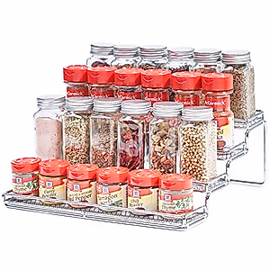 MEIQIHOME 4 Tier Spice Rack Organizer Step Shelf Countertop Spice Storage Holder, for Kitchen Cabinet Cupboard Pantry, Metal, Chrome