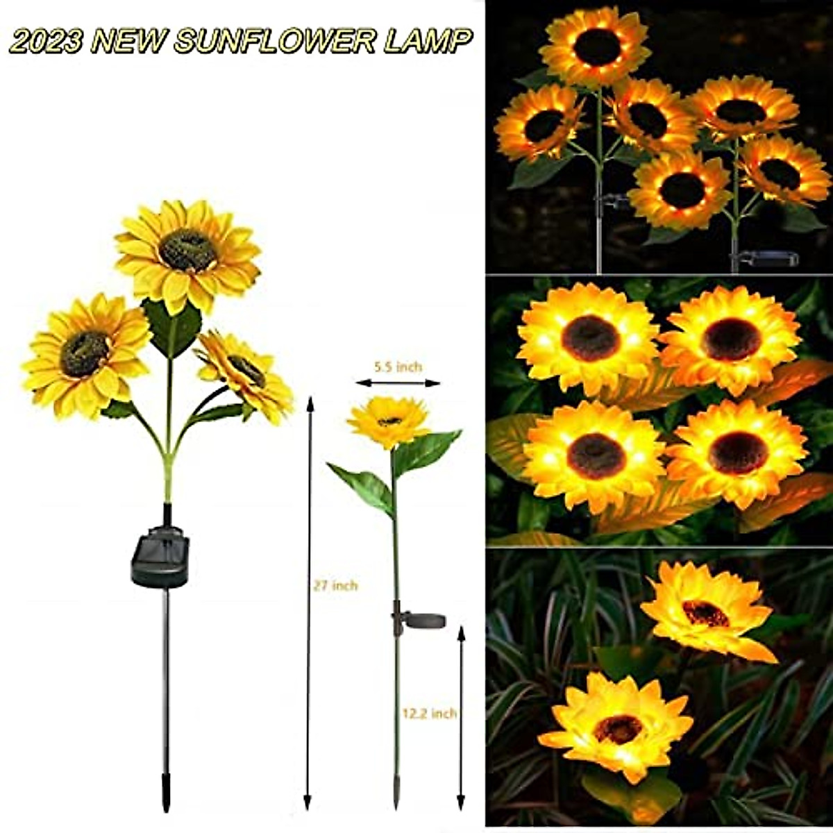Instatrend 2 Pack Solar Sunflower Flower Lights Outdoor Garden Decorations with 6 Sunflower Waterproof Solar Flowers Stake Lights