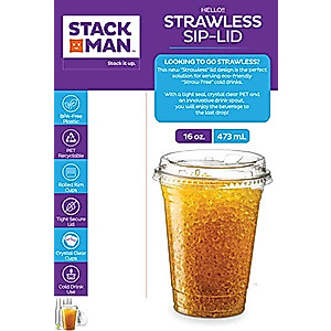 16 oz. Clear Cups with Strawless Sip-Lids, [50 Sets] PET Crystal Clear Disposable 16oz Plastic Cups