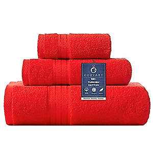 COZYART Luxury Red Bath Towels Set, Turkish Cotton Hotel Large Bath Towels for Bathroom, Thick Bathroom Towels Set of 3 with 1 Bath Towel, 1 Hand Towel, 1 Washcloth, 650 GSM…