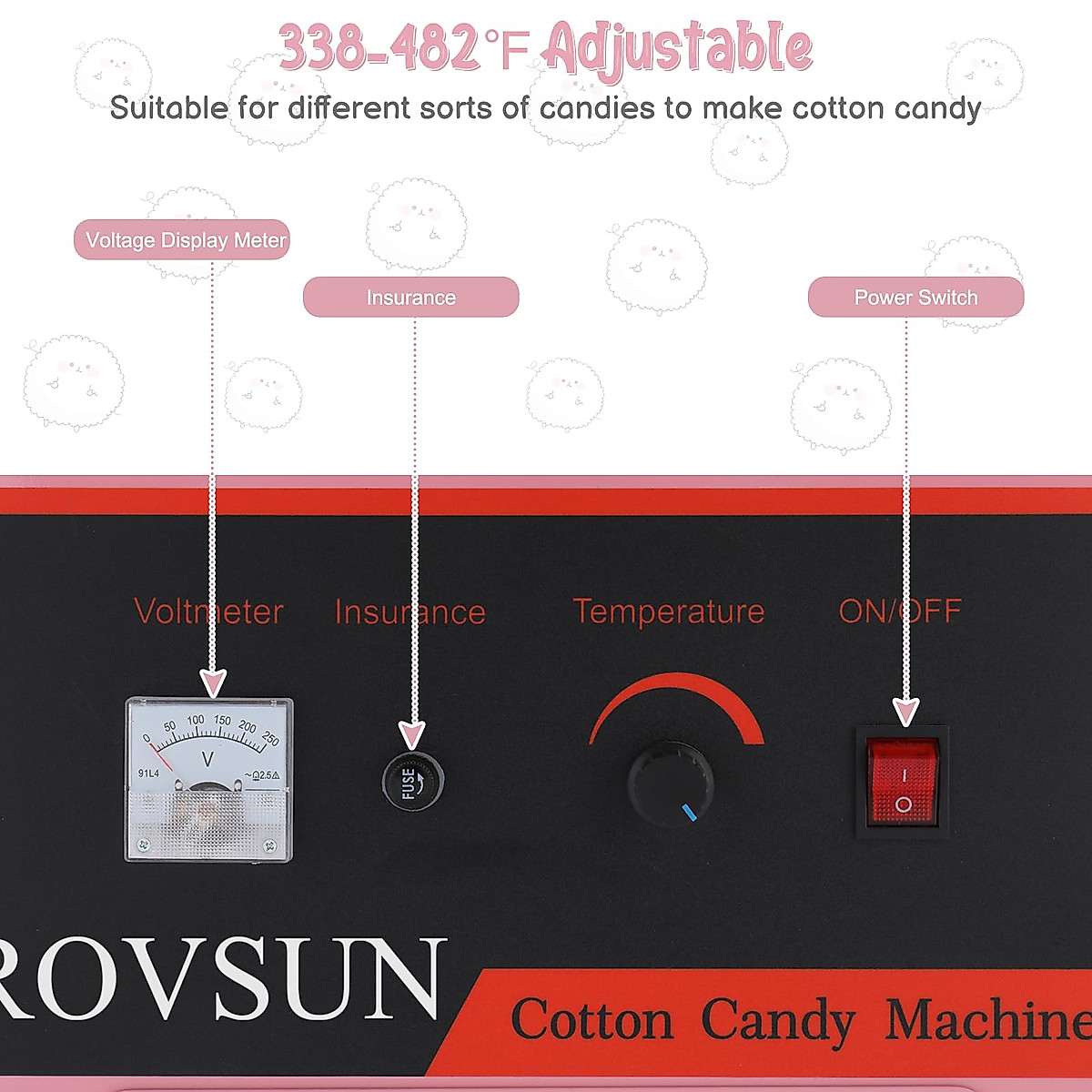 ROVSUN 21 Inch Cotton Candy Machine Commercial, Candy Floss Maker Electric Cotton Candy Maker w/Stainless Steel Bowl, Sugar Scoop and Large Storage Drawer for Home Party Carnival
