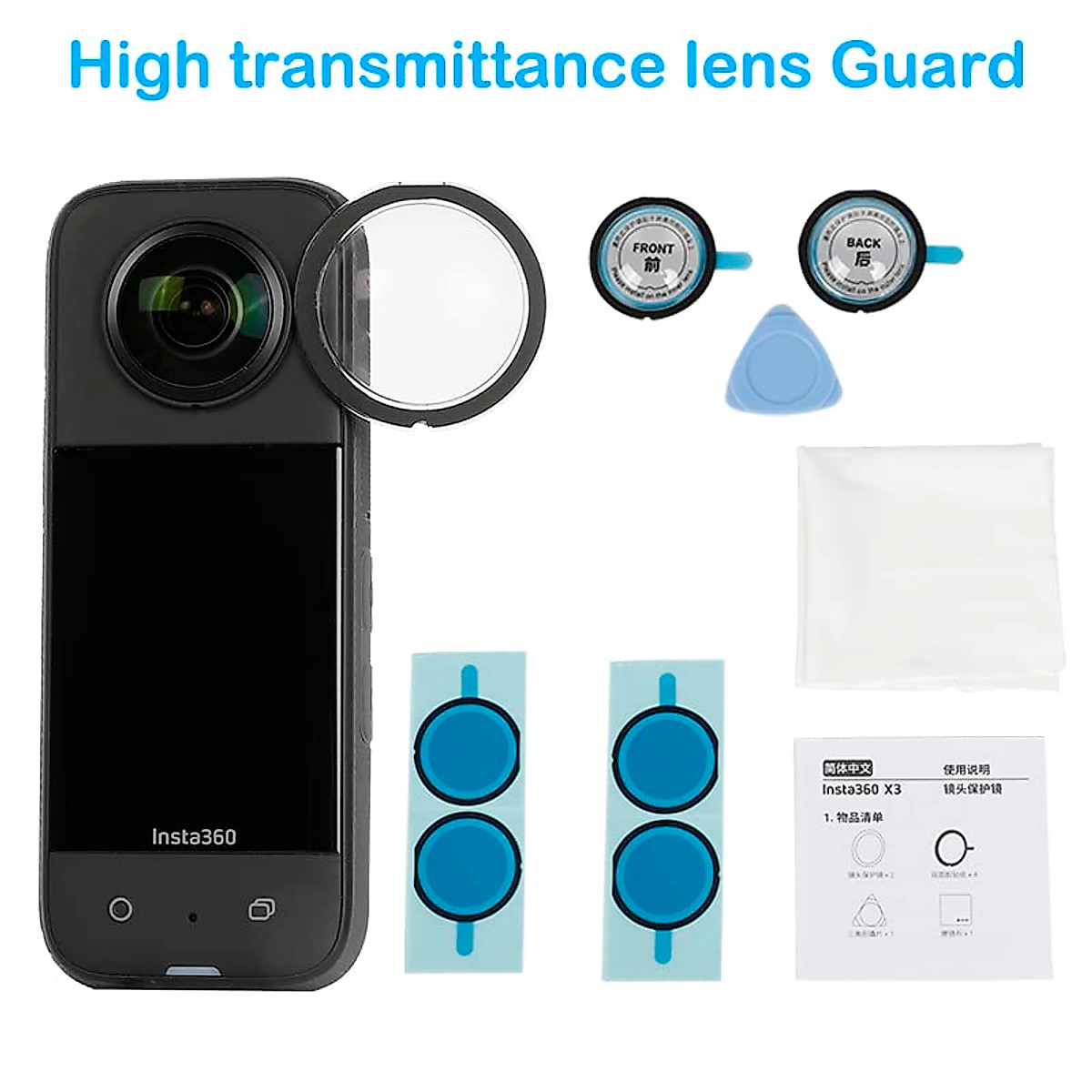 PellKing Accessories kit for Insta360 one X3 Camera,Hard Shell Camera Body case + Sticky Lens Guard + Screen Protective Cover