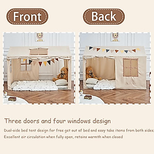 WANFASO Twin Bed Tent Indoor Bed Canopy Kids Tents with 2 Doors, Breathable Private Space Floor Fort Bed Tents for Kids Adult Sleeping Tent (Twin, Khaki)