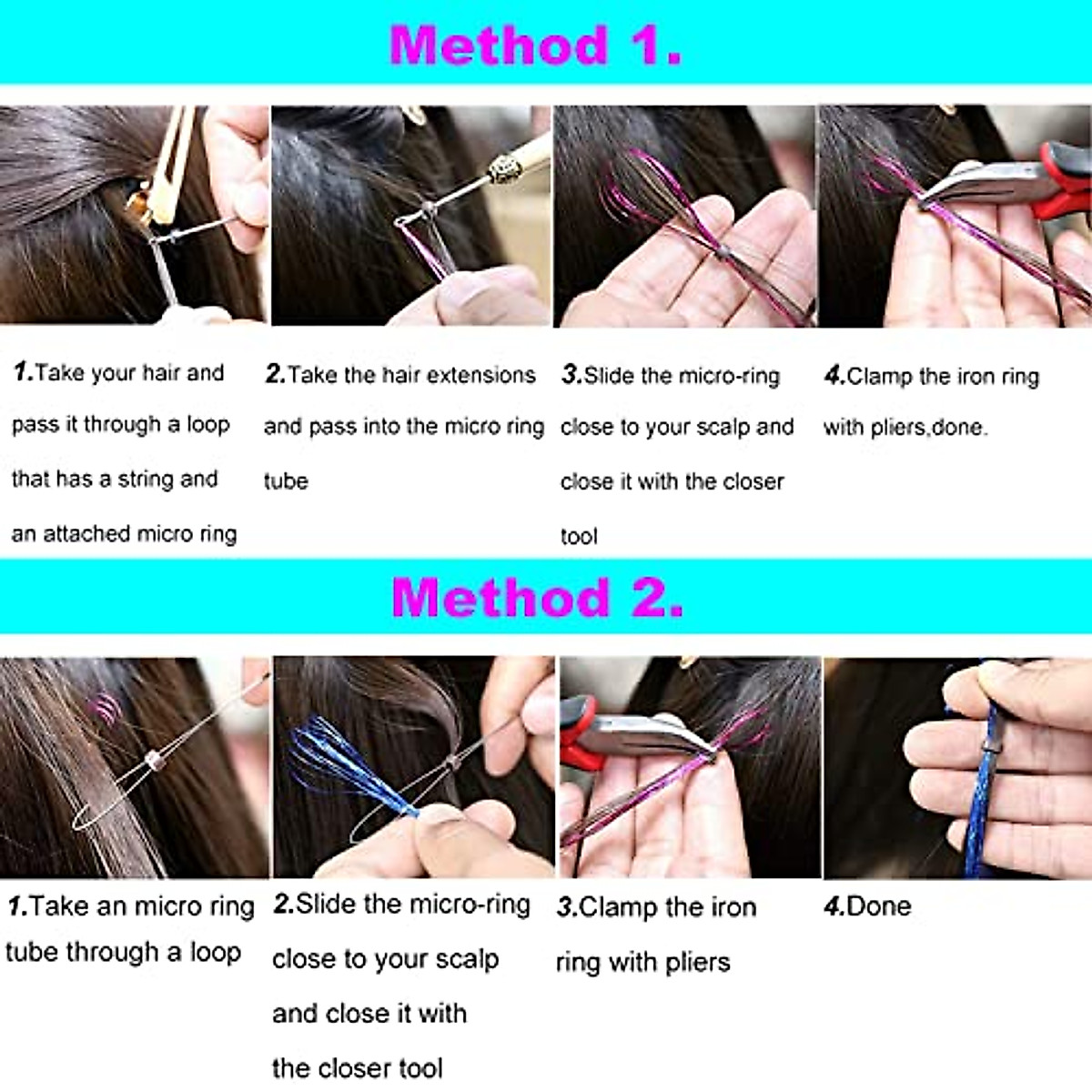 Hair Tinsel Kit with Tools 12 Colors 2400 Strands Hair Tinsel Heat Resistant Tinsel Hair Extensions Sparkling Colorful Fairy Hair Shiny Glitter Hair Extensions for Women Girl Kids 47Inch